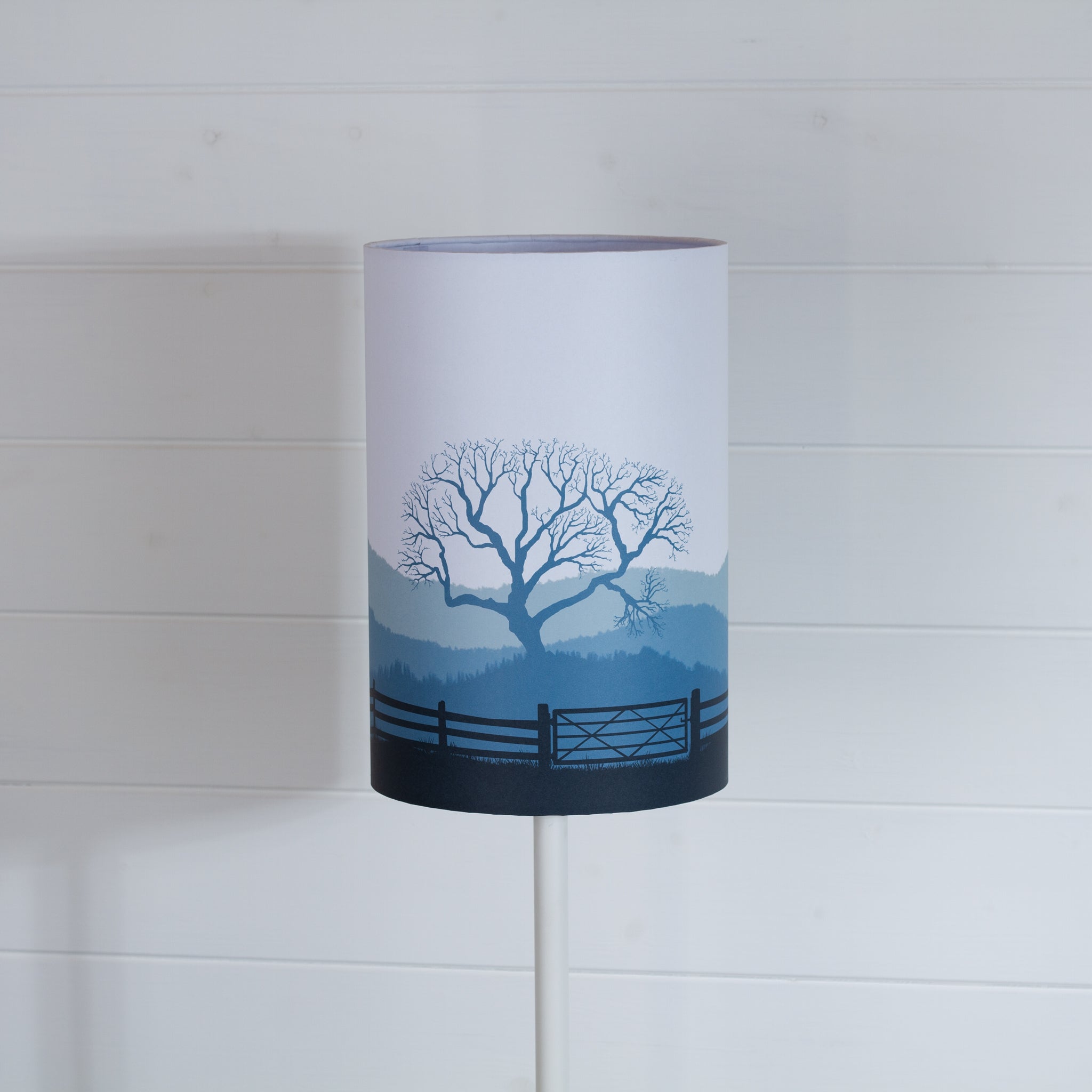 Drum Lamp Shade - Landscape Gate Blue, 20cm(d) x 30cm(h) – Imbue Lighting