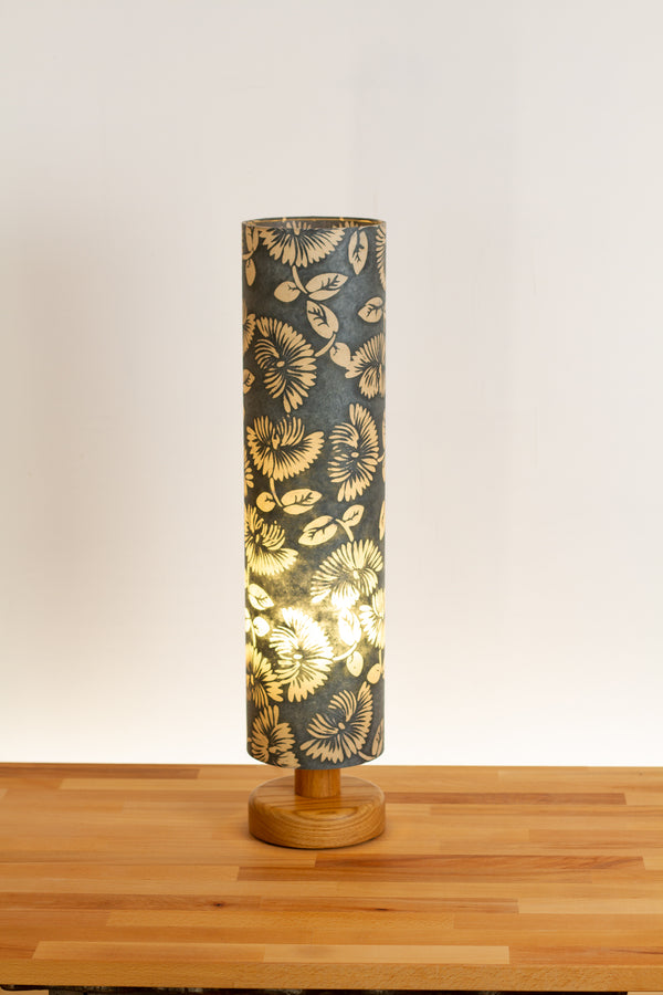 Round Oak Table Lamp with 15cm x 65cm Lampshade in B119 ~ Batik Peony ...